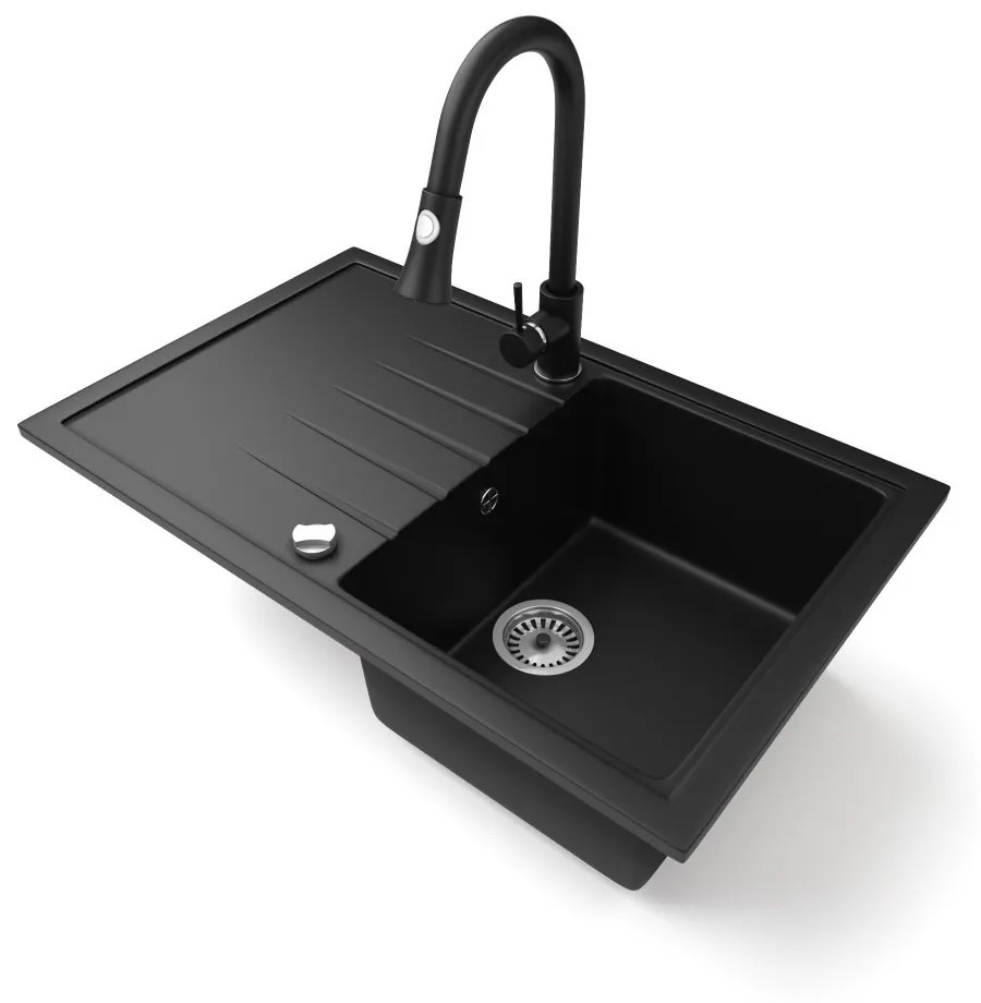 Gránit mosogató NERO Eris + kihúzható zuhanyfejes Snake csaptelep ...