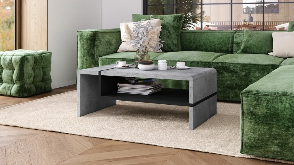 Mazzoni FOLK Millenium Beton/Fekete - MODERN DOHÁNYZÓASZTAL POLCCAL | BIANO