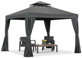 Antracit kerti pavilon függönyökkel Valencia 3x3m Garden Point | BIANO